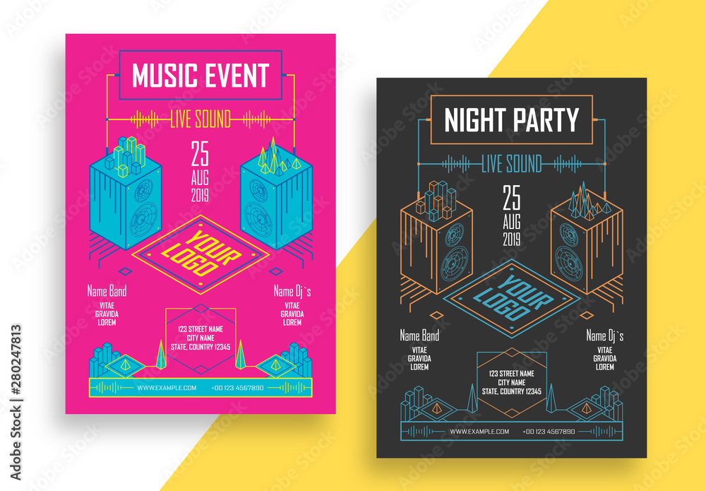 Music Event Flyer Layout with Speaker Illustrations Stock Template ...