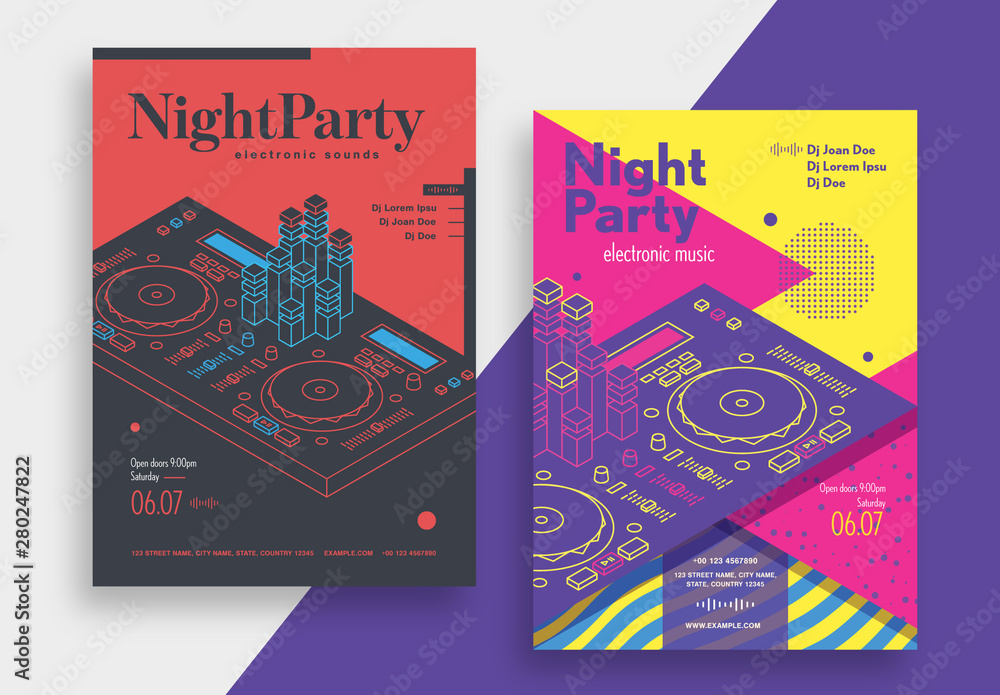 Night Party Flyer Layout with Turntable Illustration Stock Template ...
