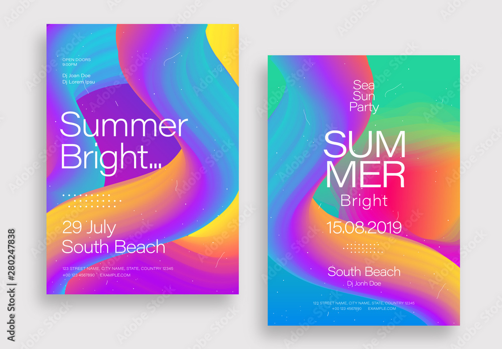 Flyer Layout with Bright Gradient 3D Elements Stock Template | Adobe Stock
