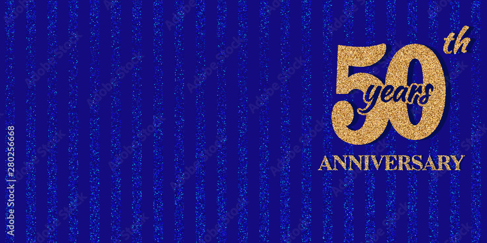 Navy blue 50th years Anniversary golden glitter logo. Nightclub glamour ...