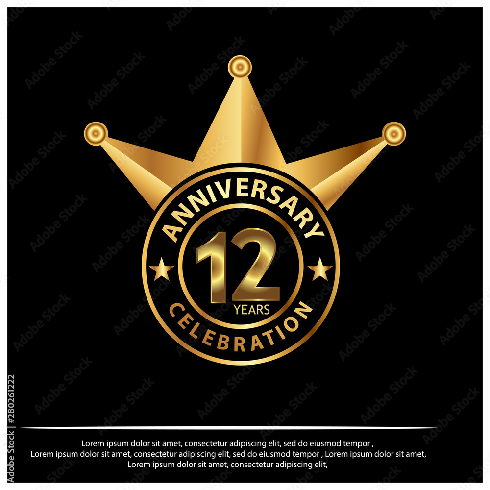 12 years anniversary golden. anniversary template design for web, game ...