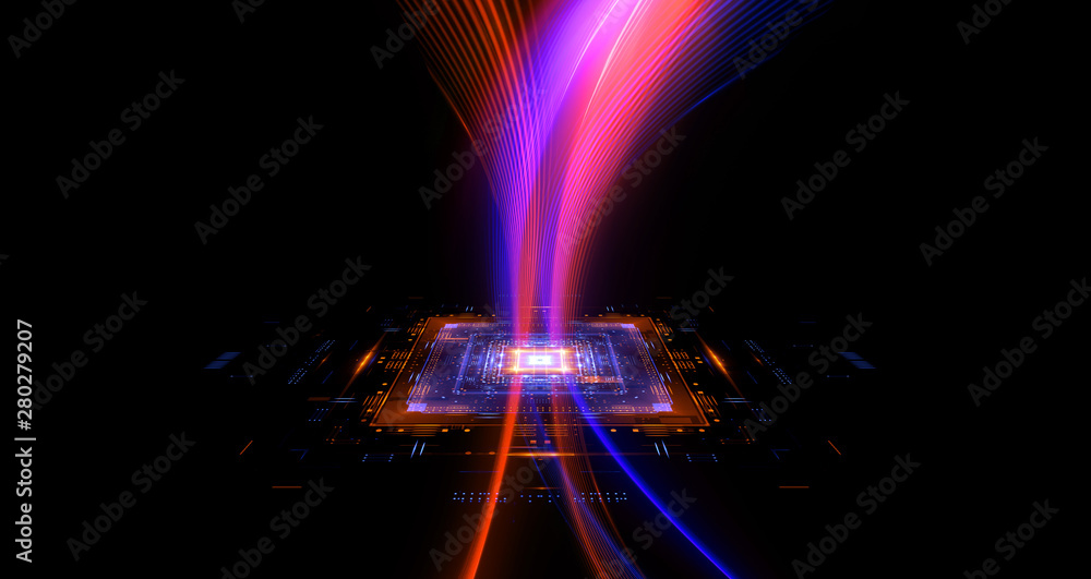 Cpu Socket Modern Technology Big Data Center 3d Rendering Light