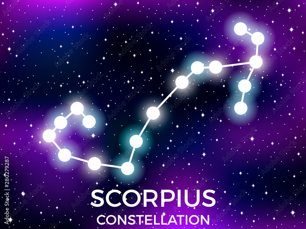 Scorpius constellation. Starry night sky. Zodiac sign. Cluster of stars ...