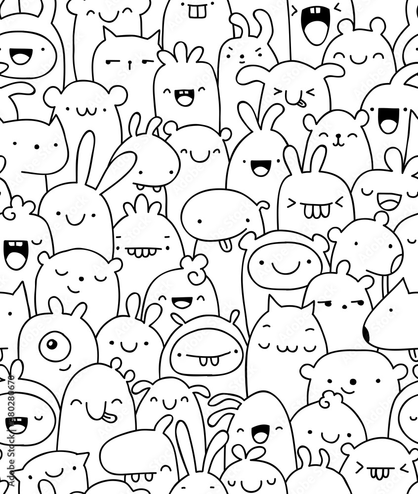 seamless doodle creatures Stock Vector | Adobe Stock