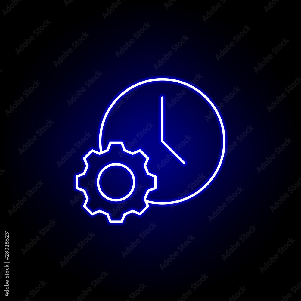 gear clock time icon in blue neon style.. Elements of time illustration ...