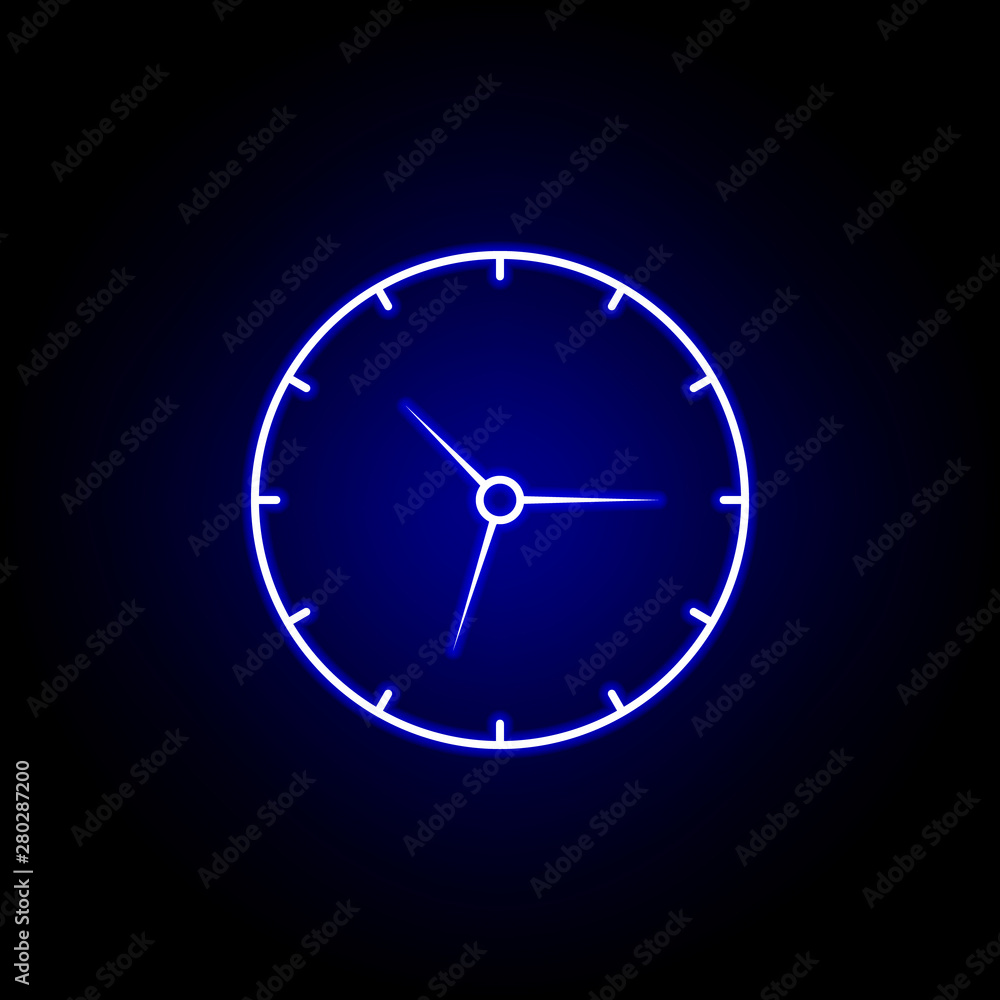 wall clock time icon in blue neon style.. Elements of time illustration ...