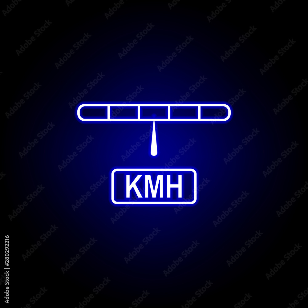 speedometer kilometer hours icon in blue neon style.. Elements of time ...
