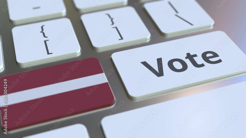 VOTE text and flag of Latvia on the buttons on the computer keyboard ...