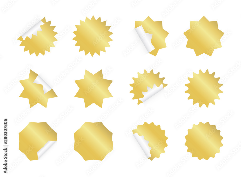 Starburst sticker set. Blank golden sunburst badges. Stock Vector ...