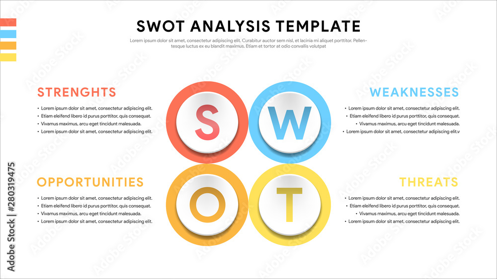 Four colorful elements with text inside placed around circle. Concept ...