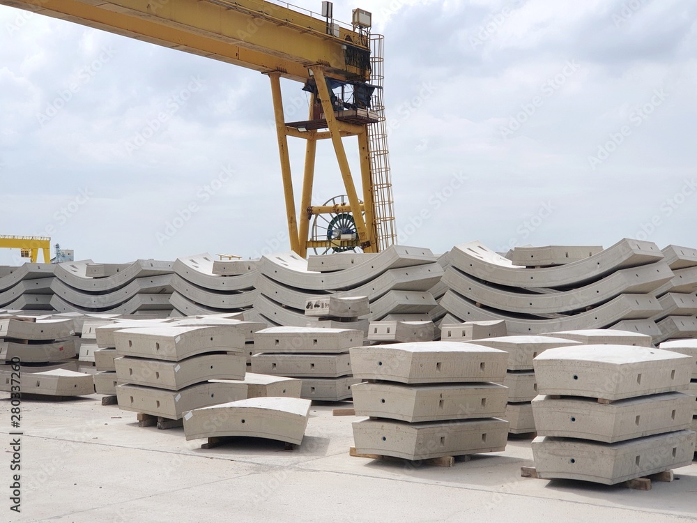 Precast concrete plant with blue sky in the construction site, in ...