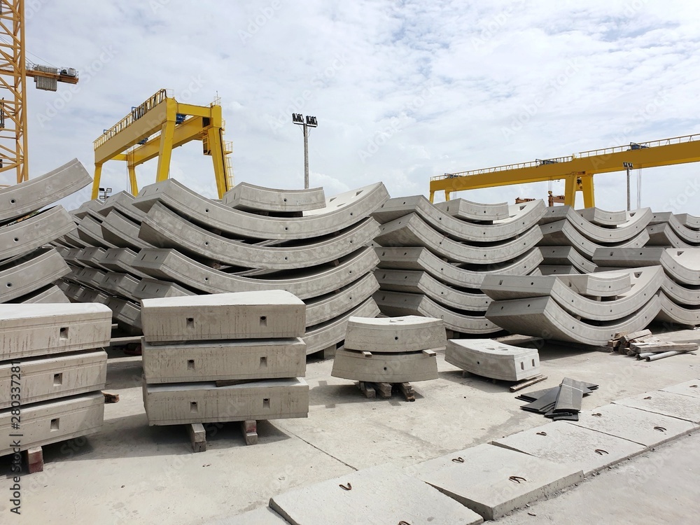 Precast concrete plant with blue sky in the construction site, in ...
