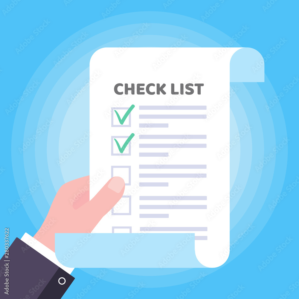 Hand hold page of paper with check list claim form to fill out, text on ...