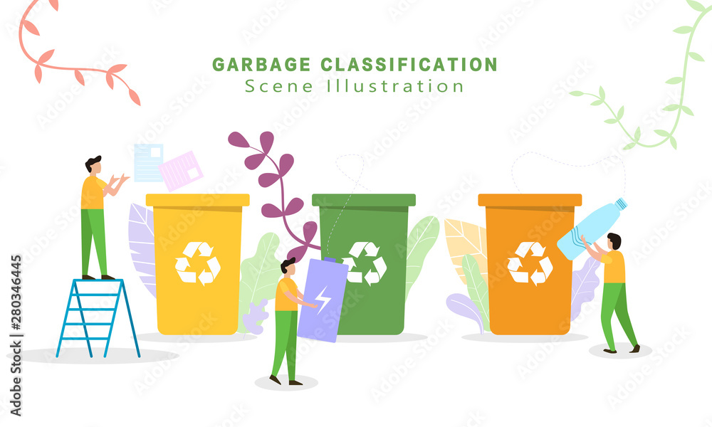 Garbage sorting and garbage collection - vector illustration，small ...
