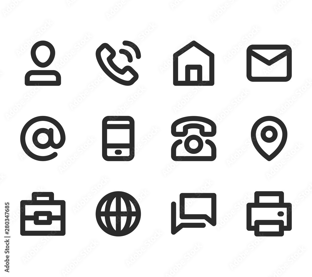 Contact information bold line icons for business card. Info vector ...