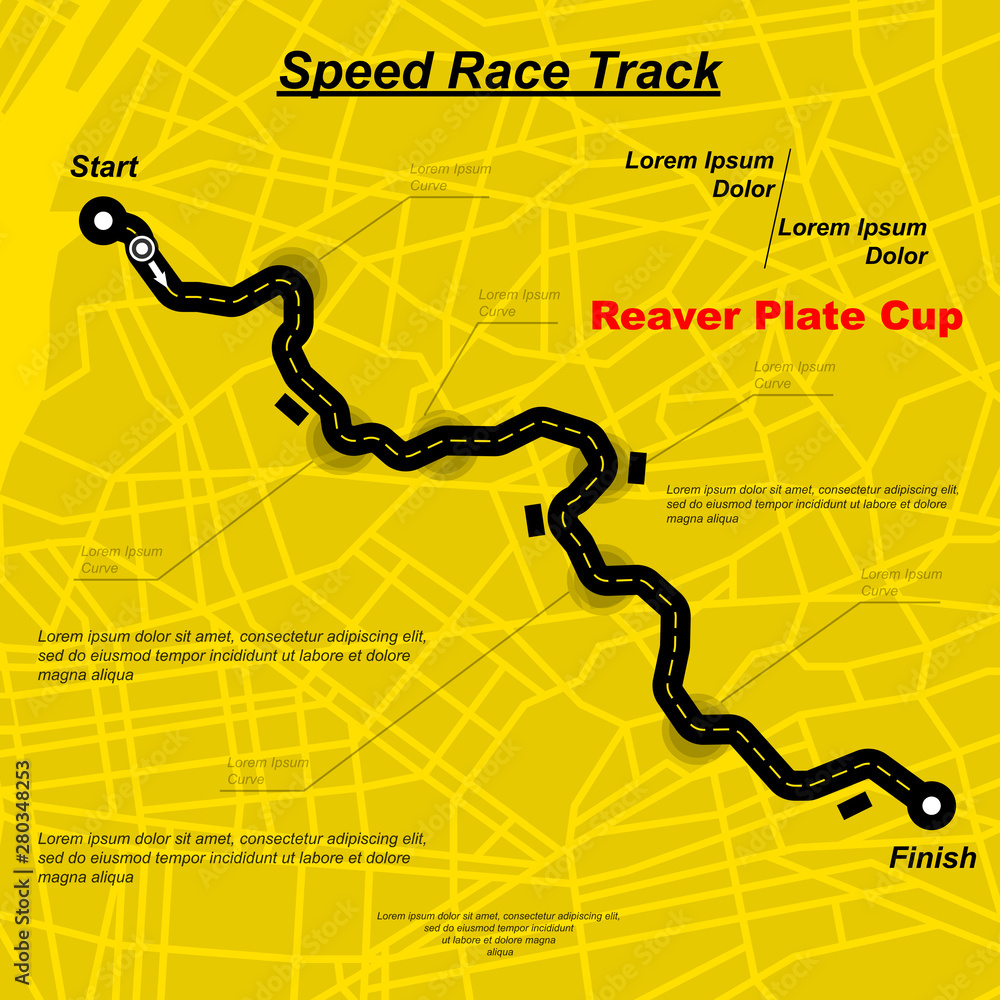 Yellow background with black speed race circuit and sample text Stock ...