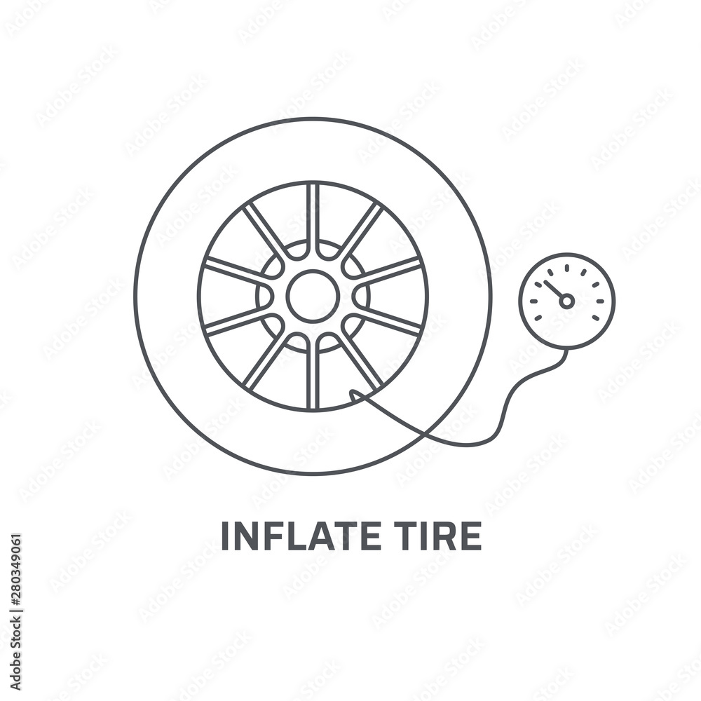 Inflate tire icon. Trendy modern flat linear vector inflate tire icon ... Inflate tire icon. Trendy modern flat linear vector inflate tire icon ...