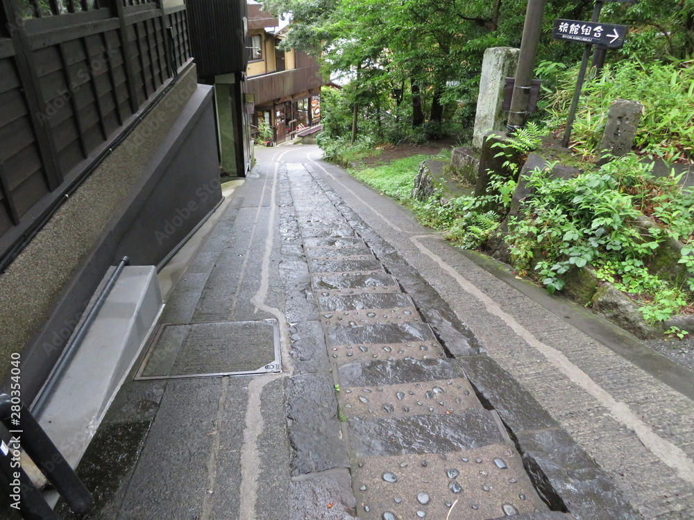 Stone steps for the sloping path in Kurokawa Onsen Stock Photo | Adobe ...