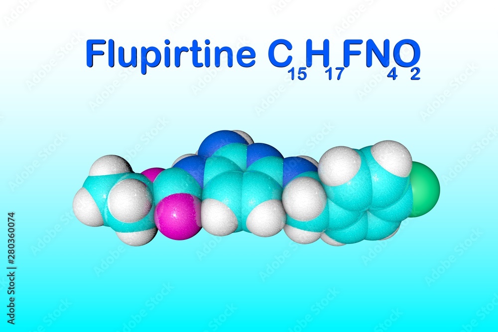 Structural chemical formula and molecular model of flupirtine ...