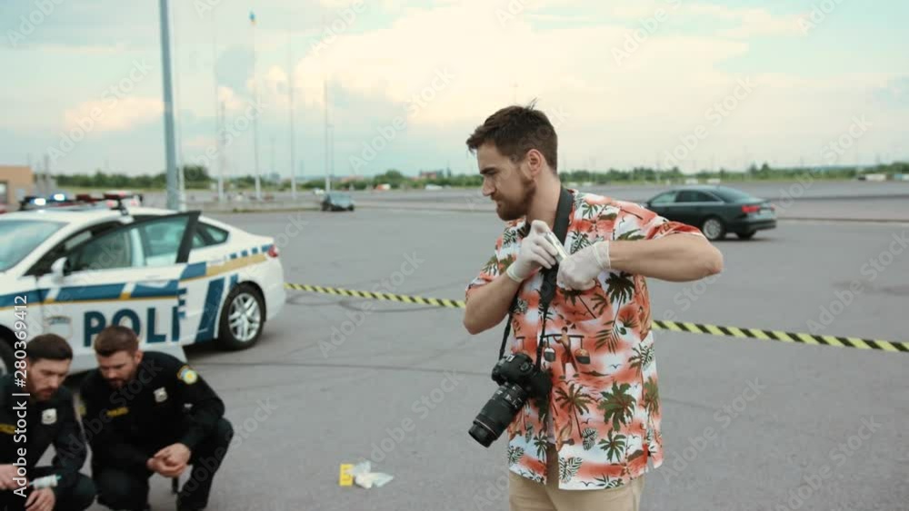 Vidéo Stock Police crime investigation. Portrait of serious police CSI ...