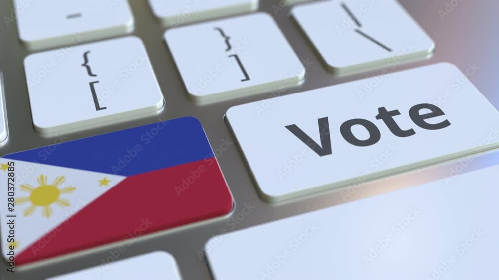 VOTE text and flag of Philippines on the buttons on the computer ...