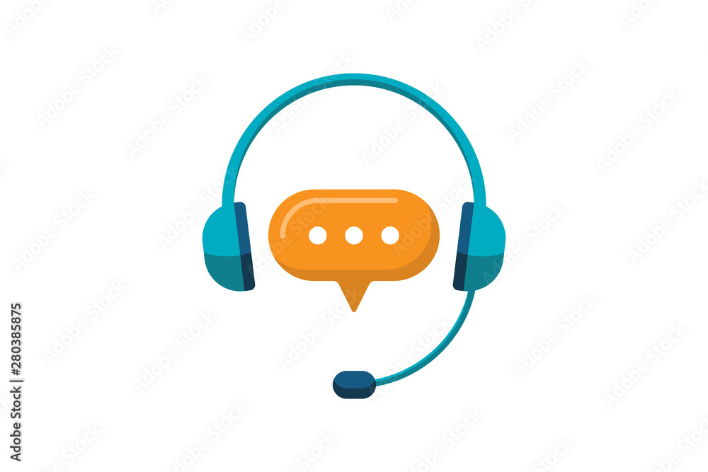 Online support service. Headphones with microphone and chat speech ...