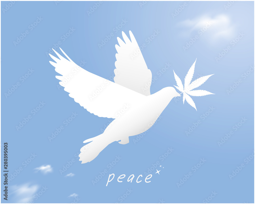 Peace dove with Cannabis leaf. International day of peace. - Vector ...