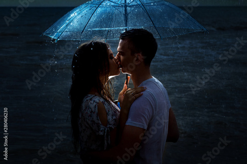 Romantic Couple Under Umbrella
