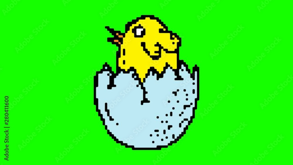 digital pixel art animation green screen with theme of chicken hatch ...