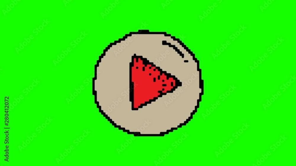 digital pixel art animation green screen with theme of play button ...