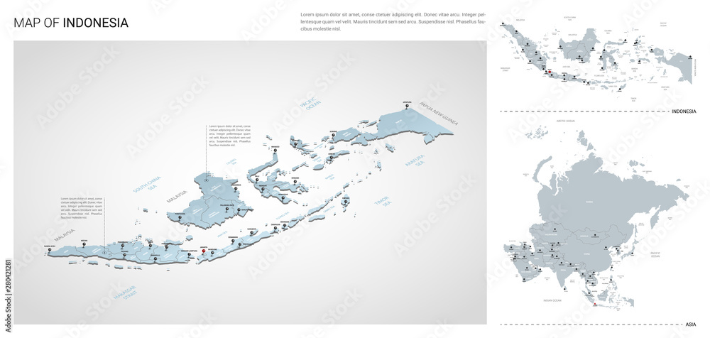 Vetor de Vector set of Indonesia country. Isometric 3d map, Indonesia ...