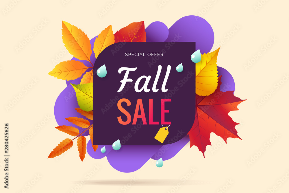 Fall sale banner design. Autumn sale sticker template. Abstract ...