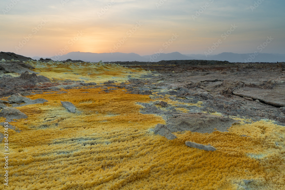 Sunset at Dalol in the Danakil Dessert, Ethiopia. One of the hottest ...