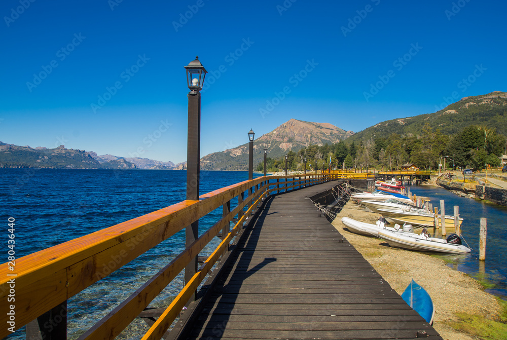 Lake Traful. Patagonia, Argentina. Pier on Lake Traful. Villa Traful ...