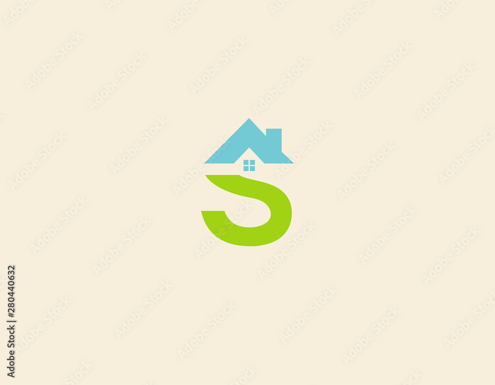 Abstract geometric typography logo letter S and roof of a house with a ...