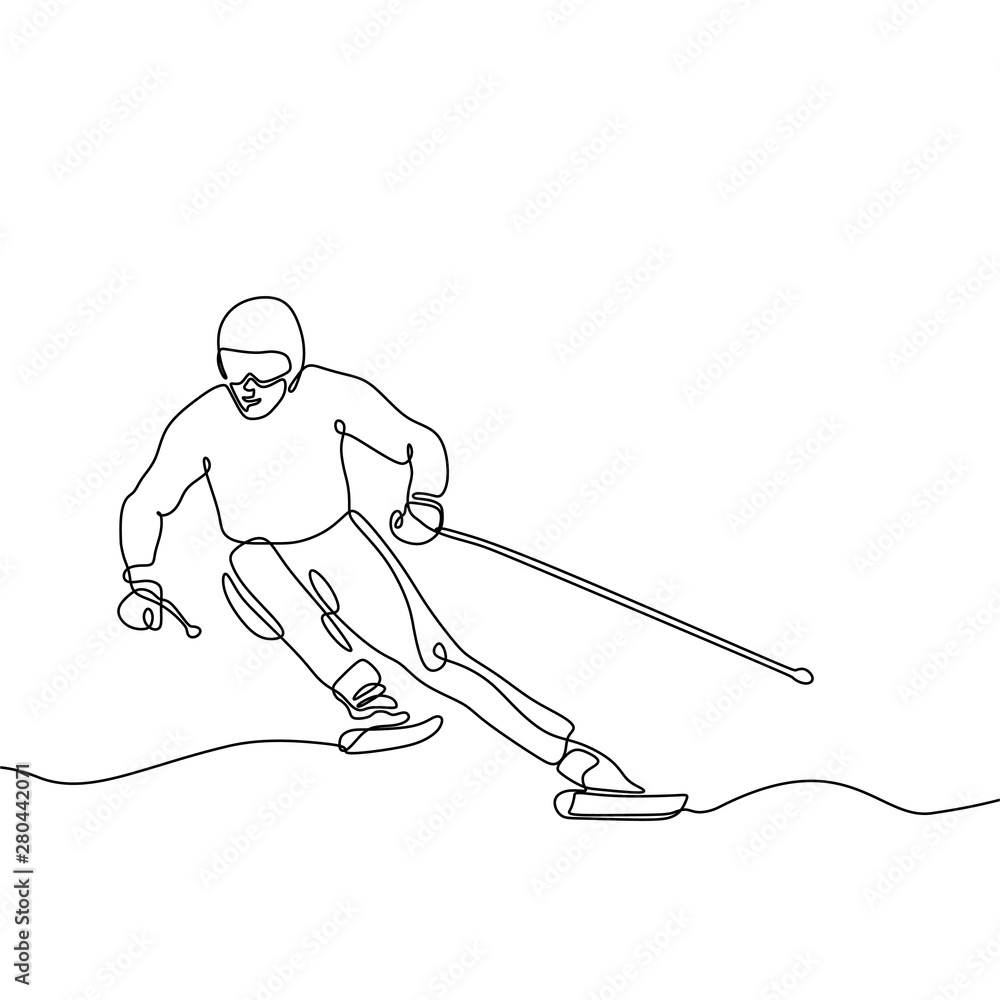 Ski racer continuous line drawing single hand drawn minimalism design ...