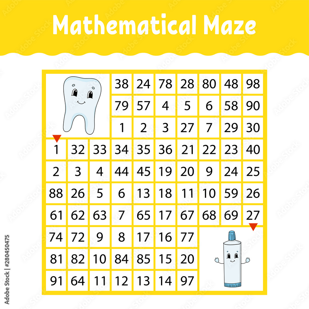 Mathematical maze. Game for kids. Funny labyrinth. Education developing ...