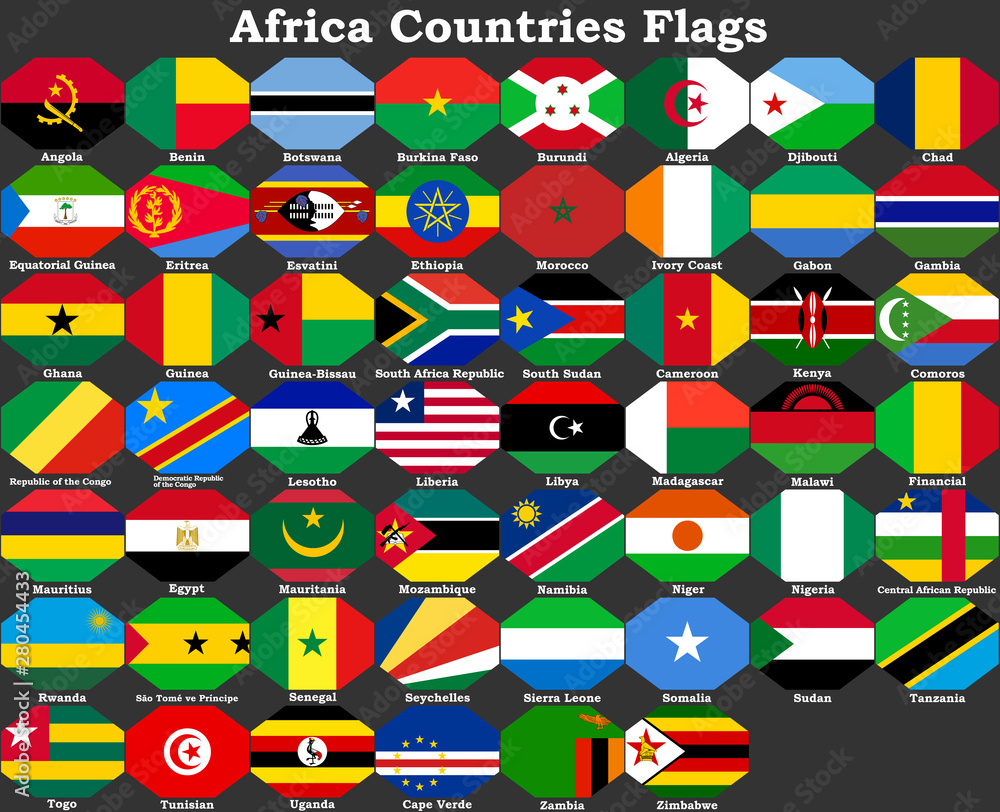 Africa Countries Flags, Africa continent countries Stock Illustration ...