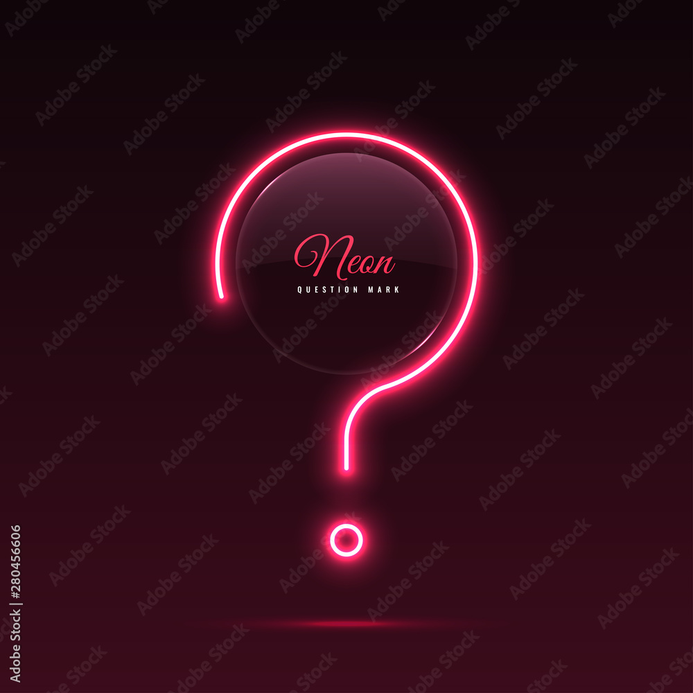 Neon question mark. Glass banner of a round shape. Transparent ...