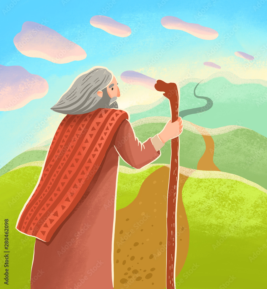 Abraham is standing with stick with looking at long far road Stock ...