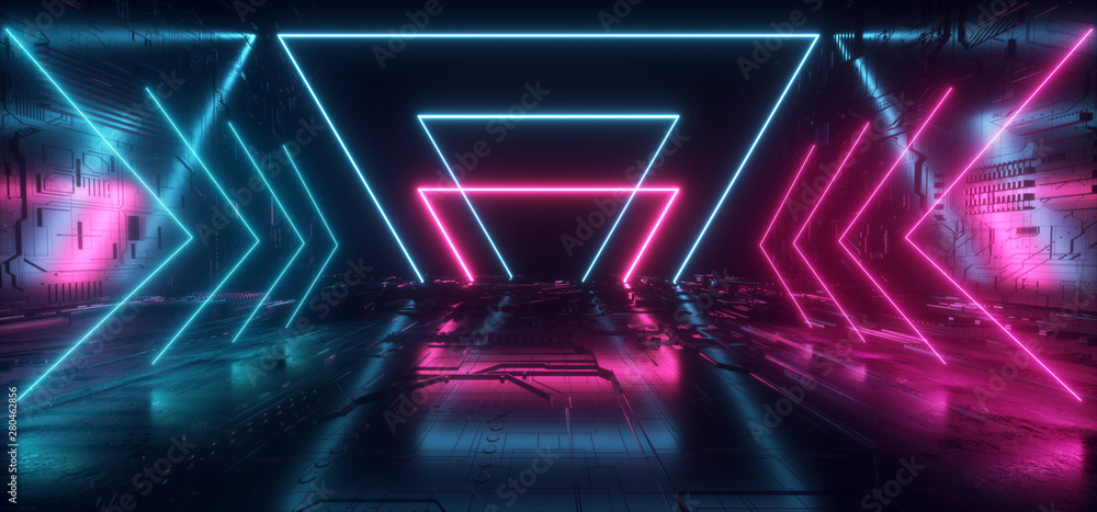 Neon Glowing Futuristic Purple Blue Laser Beam Shapes Night Retro ...