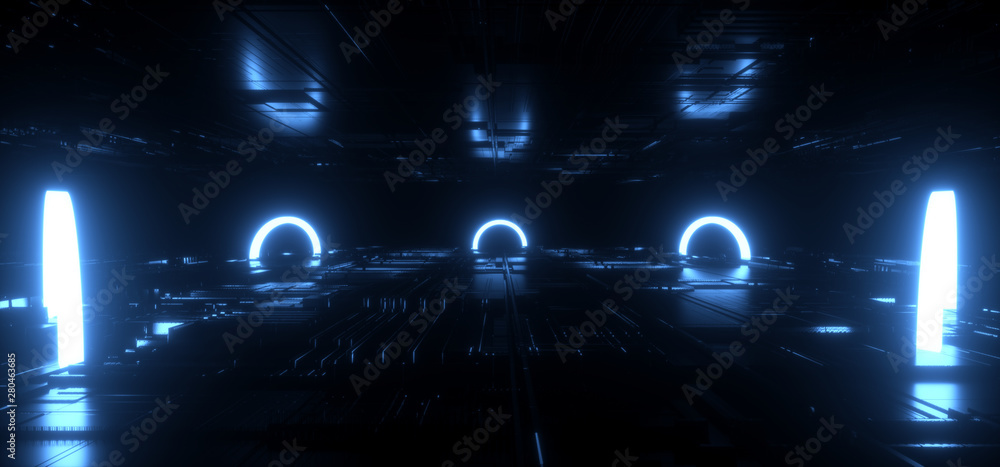 Alien Spaceship Neon Futuristic Sci Fi Laser Circle Shape Schematic ...