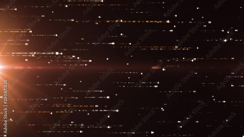 Abstract technology background with animation of fast flying flickering ...