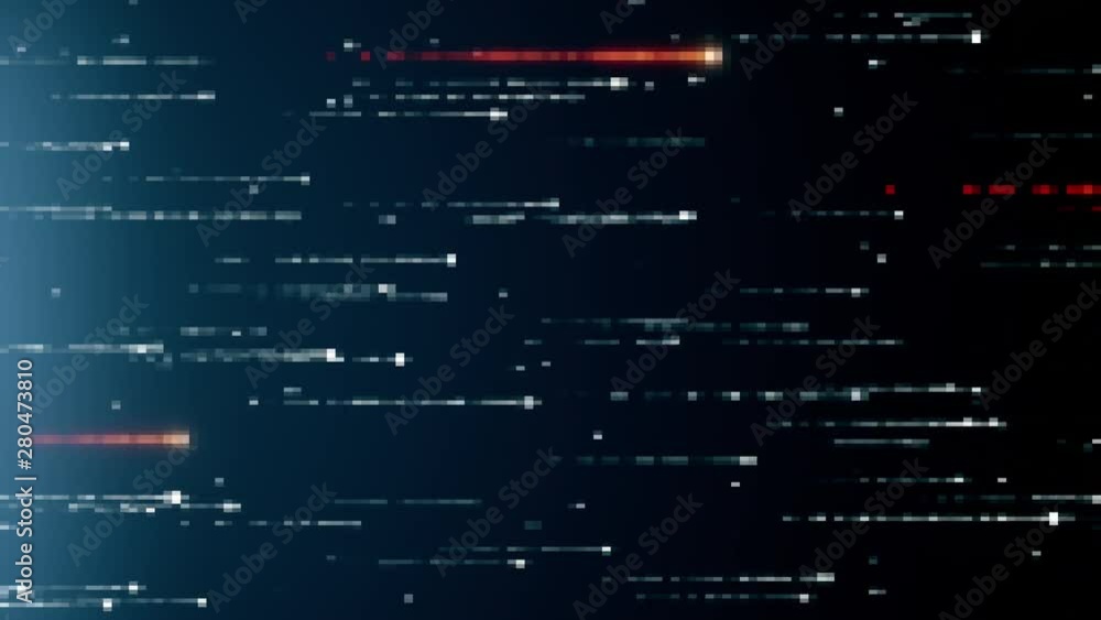 Abstract technology background with animation of fast flying flickering ...