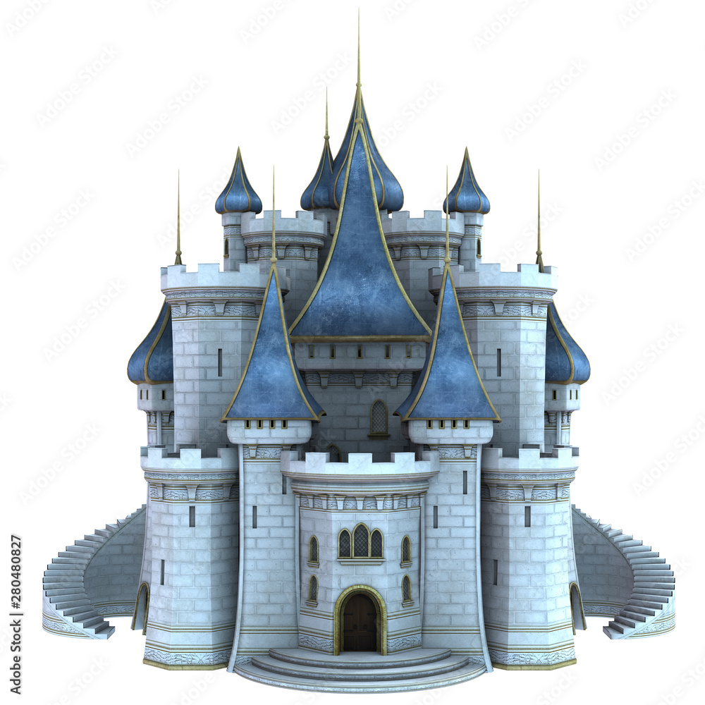 3D Rendered Fairy Tale Castle on White Background - 3D Illustration ...