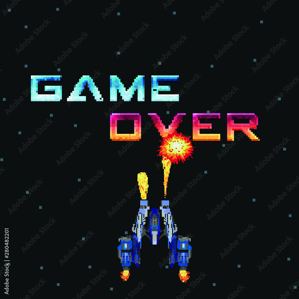 Retro video game, screen, arcade space warships, shooting, background ...