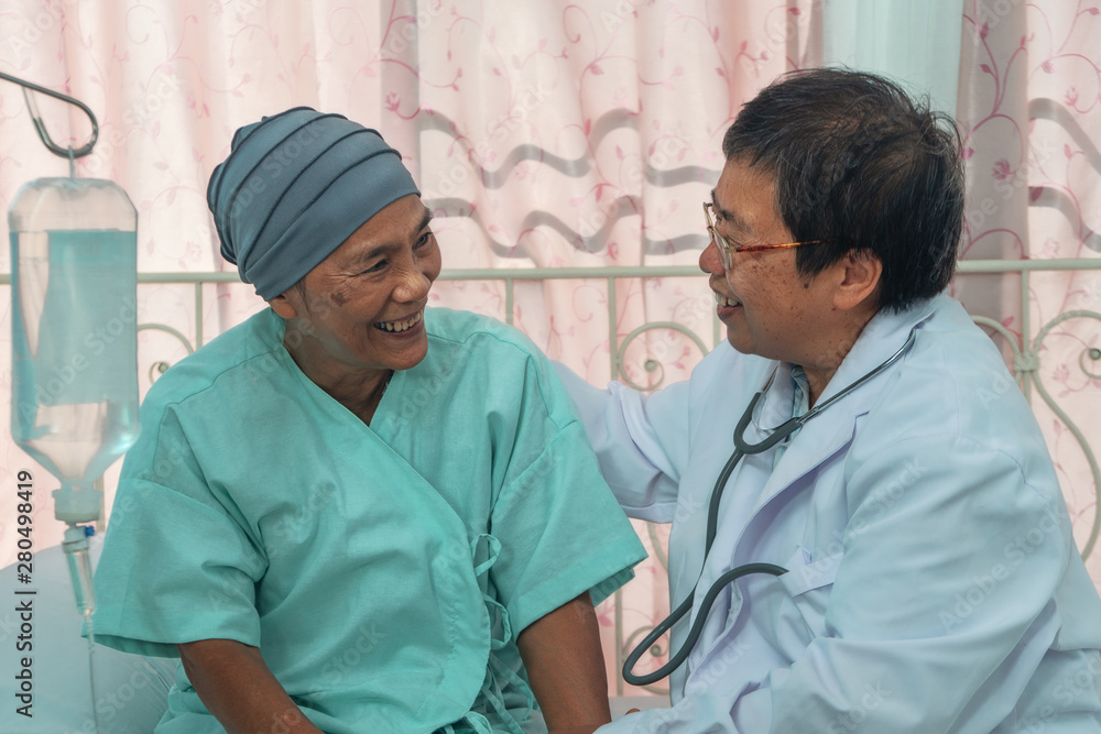 Photo & Art Print asian female cancer patient with headscraf look happy ...