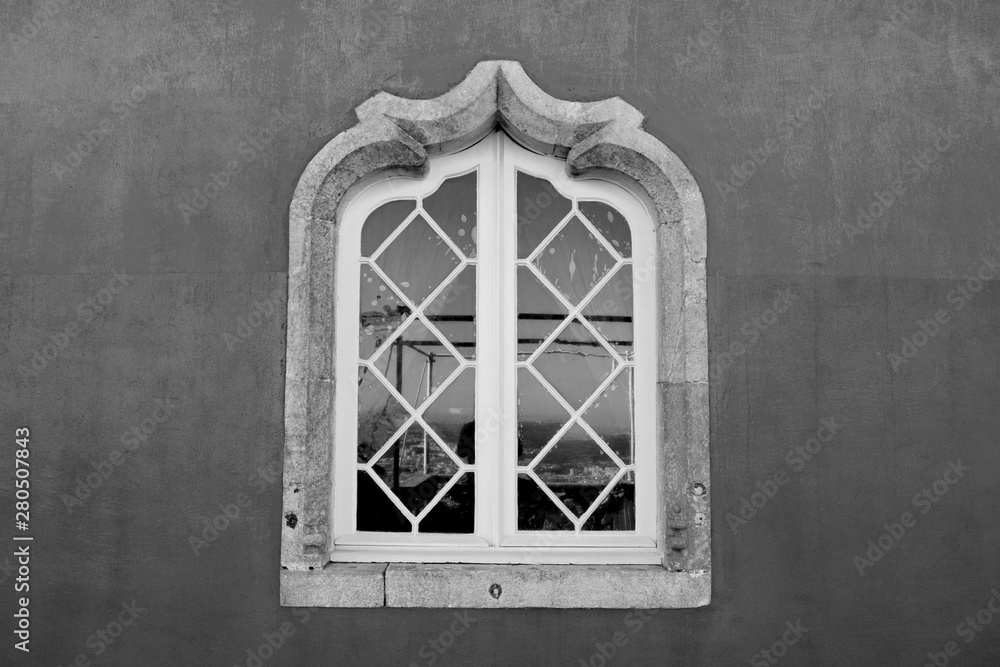 Old Victorian Window with Diagonal Muntin's and Ornate Curved Stone ...