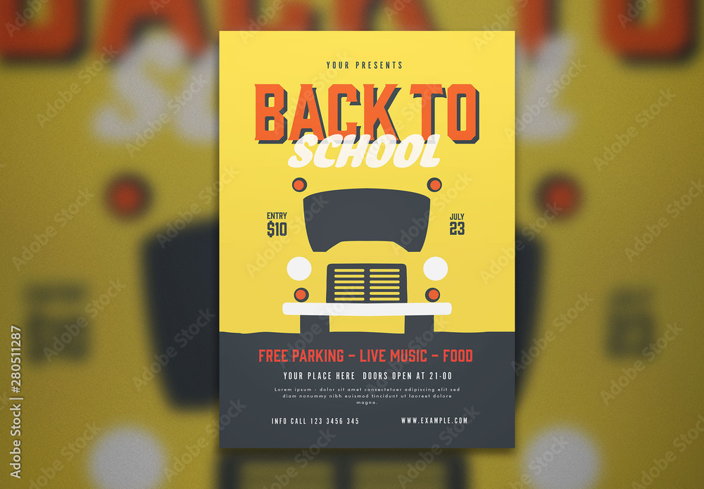 Back to School Flyer with Bus Illustration Stock Template | Adobe Stock