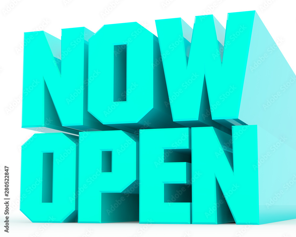 3D NOW OPEN word on white background illustration 3D rendering Stock ...